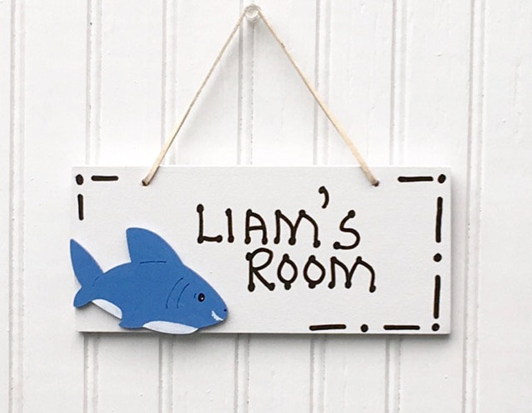 SHARK Room Sign, Hand Personalized. Kid's Name Plaque. Boy's Room Decor ...