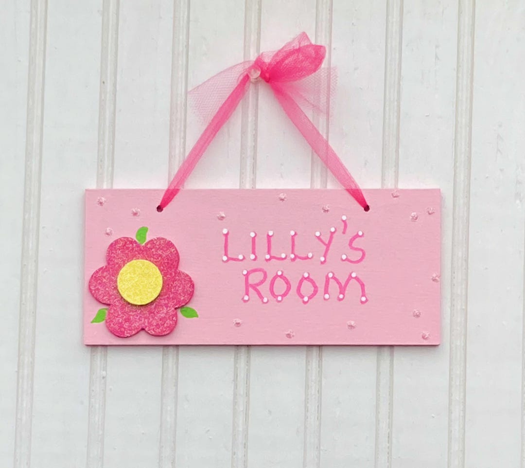 Girl's Flower Room Sign. Hand Personalized, Pink Flower. Kids Wall ...
