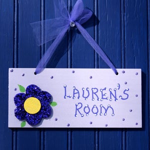 Girl's FLOWER Room Sign. Hand Personalized. Glittered Flower. Kids Wall ...