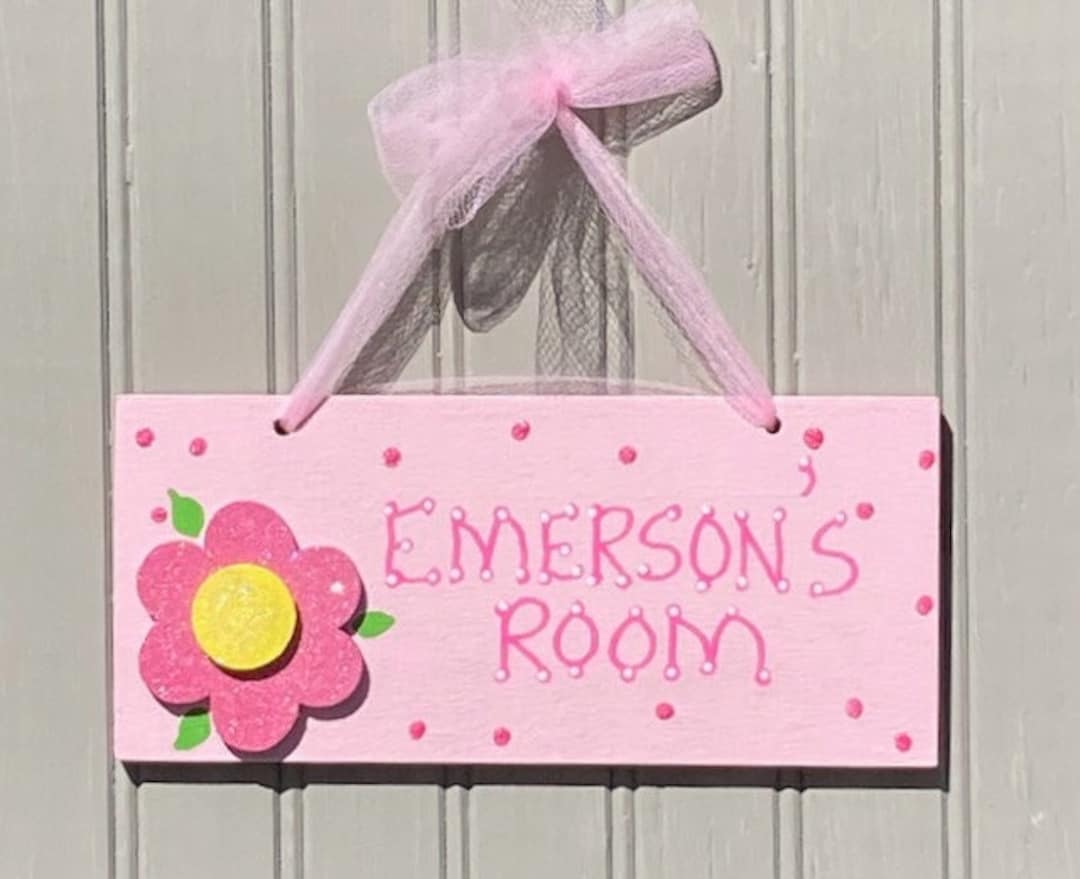 Girl's FLOWER Room Sign. Hand Personalized. Glittered Flower. Kids Wall ...