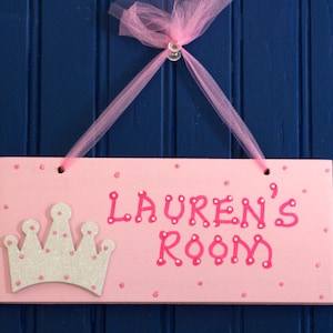 Princess Crown Name Sign, Hand Personalized, Glittered White Crown ...