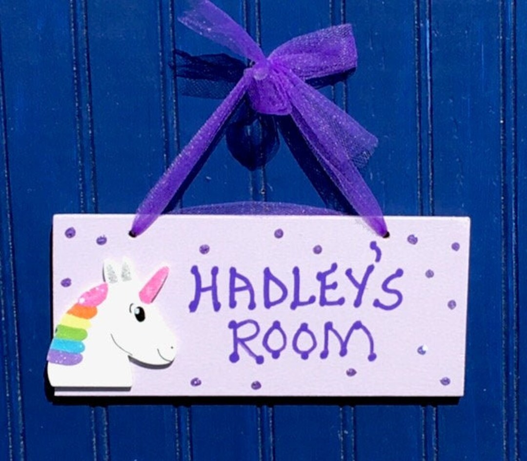 Girl's Room Sign. Hand Personalized, Unicorn Name Sign. Kid's Name ...