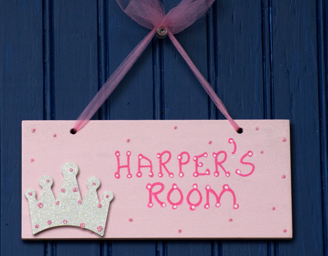CROWN Room Sign, Hand Personalized, White Glittered Crown. Children's ...