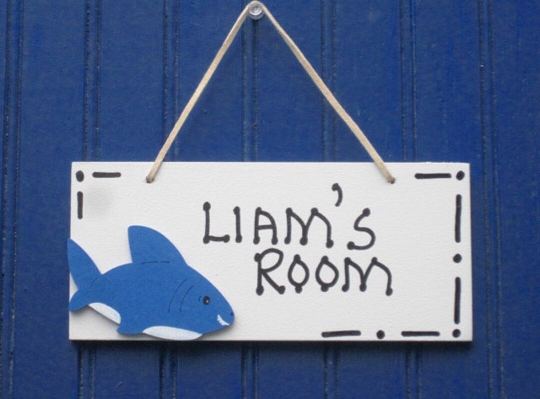 SHARK Room Sign, Hand Personalized. Kid's Name Plaque. Boy's Room Decor ...