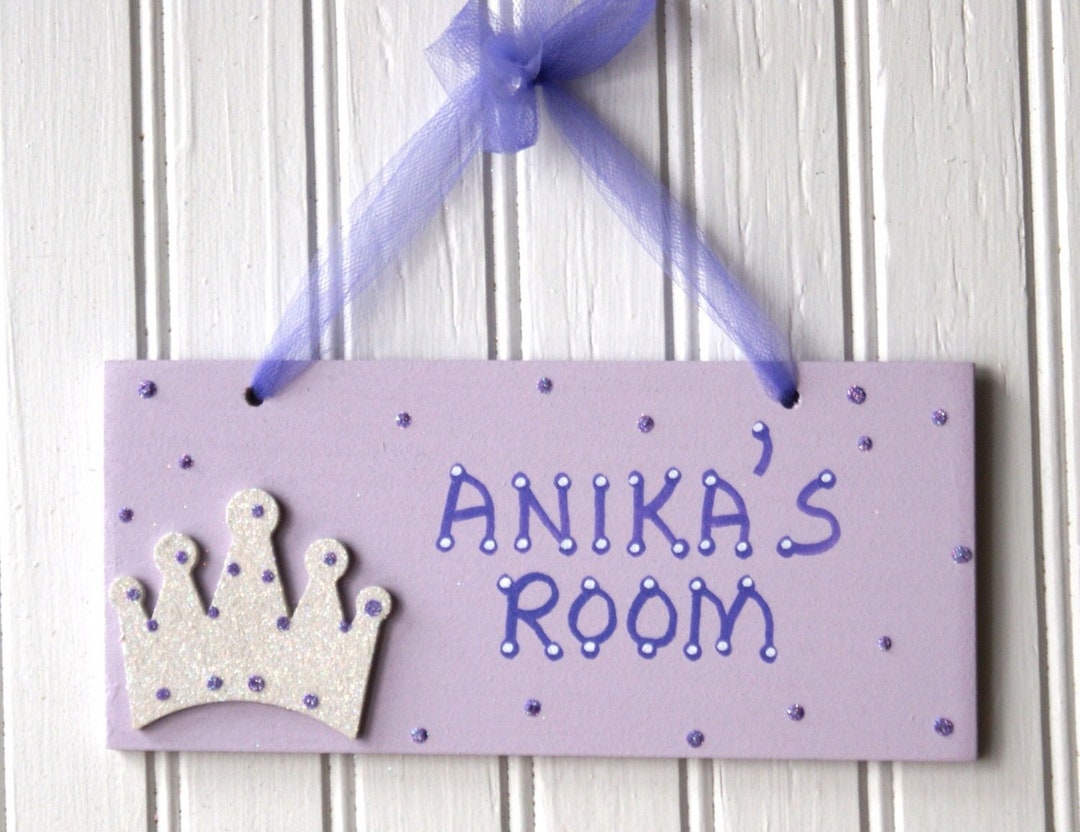 Princess Crown Door Sign, Hand Personalized, Violet W/white Glittered ...