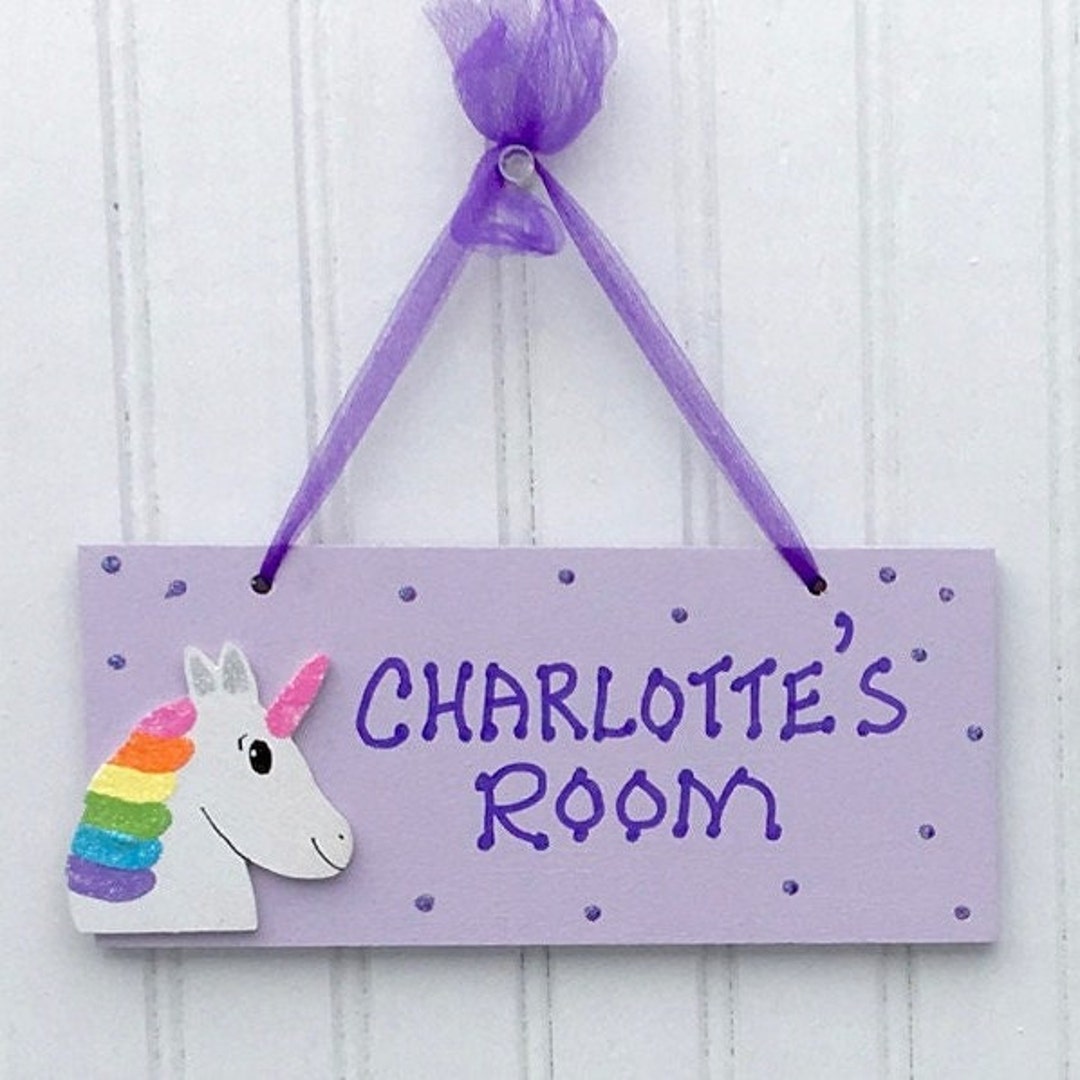 Girl's Room Sign. Hand Personalized, Unicorn Name Sign. Kid's Name ...