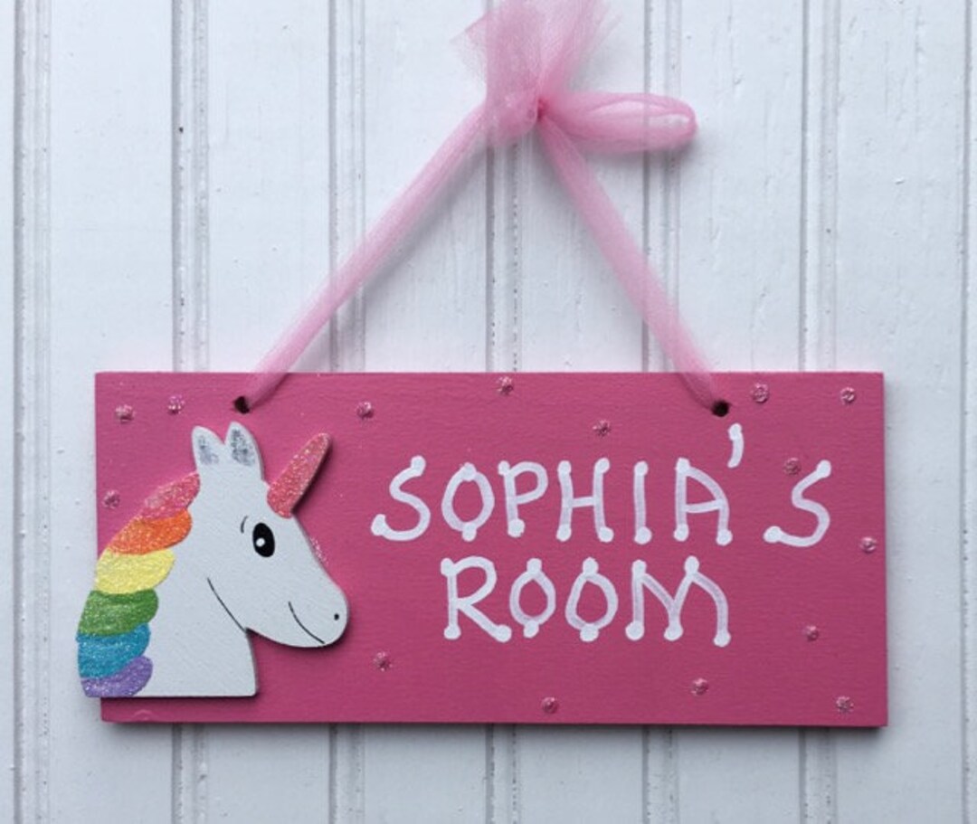 Girl's Room Sign. Hand Personalized, Unicorn Name Sign. Kid's Name ...