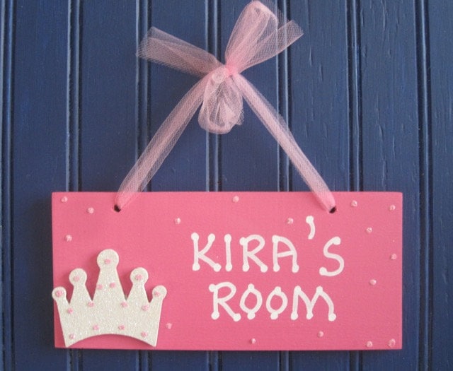 Girl's Name Sign. Personalized Crown Room Sign, White Glittered Crown ...