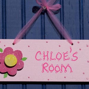 Girl's Flower Room Sign. Hand Personalized. Glittered Flower. Kids Wall ...