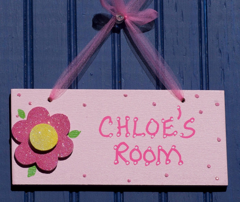 Girl's Flower Room Sign. Hand Personalized. Glittered Flower. Kids Wall ...