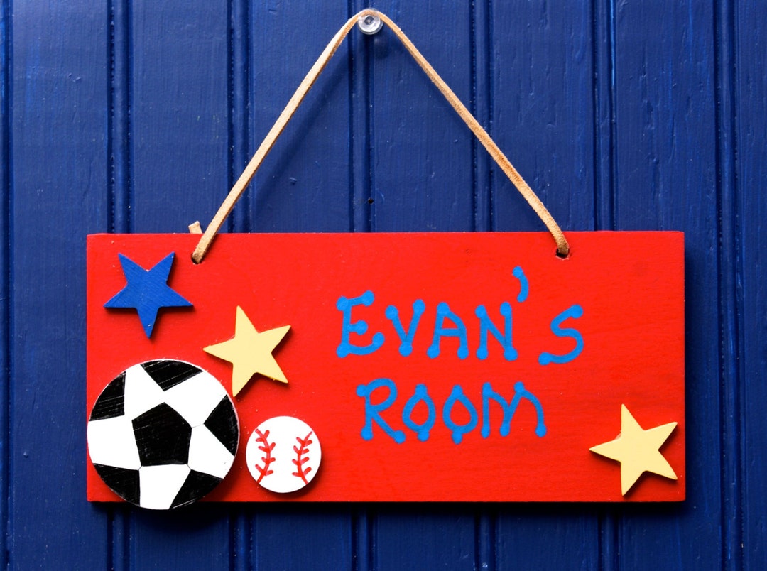 SPORT Door Sign, Hand Personalized. Soccer, Baseball, Stars Cutouts ...