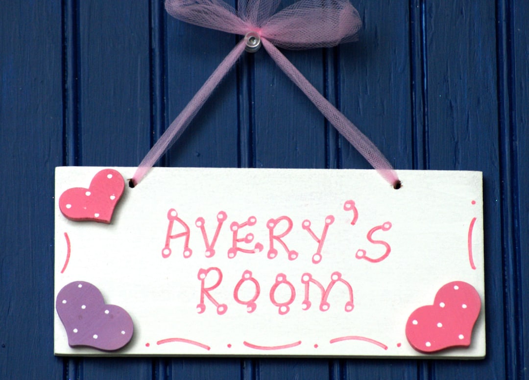 Heart Room Sign, White. Pink, Purple Heart Cutouts. Hand Personalized ...