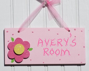 Girl's Flower Room Sign. Hand Personalized. Glittered | Etsy
