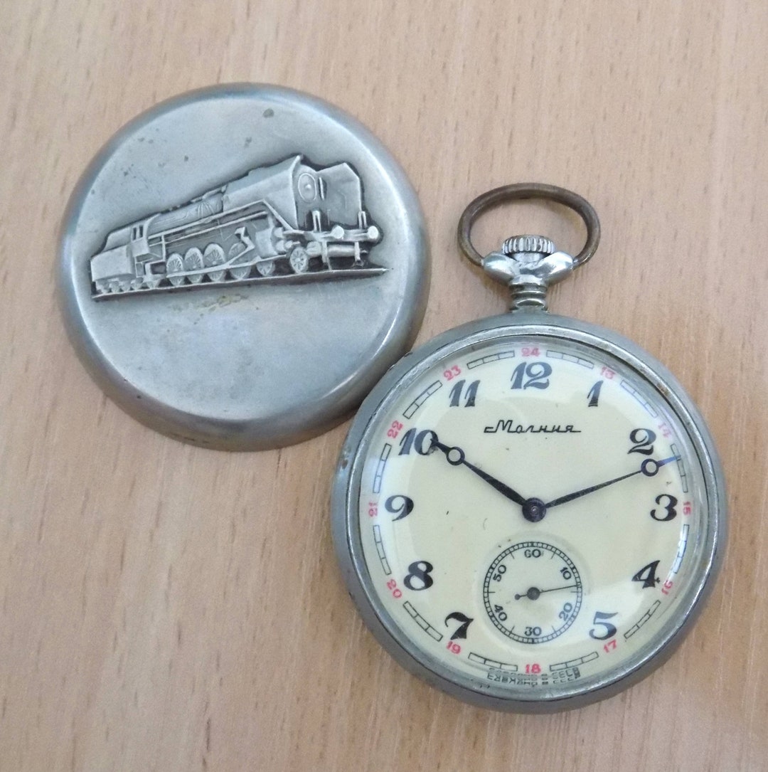 Vintage Railroad Pocket Watch Molnija Soviet Union Era USSR CCCP Train ...
