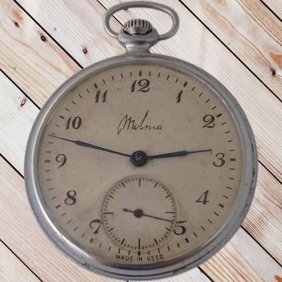 Vintage Pocket watch Molnija for men collectible Sovi… - Gem