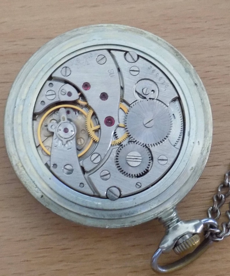 Vintage Pocket Watch Molnija Unique Soviet USSR CCCP Mechanical Watches With Chain RARE Gift for ...