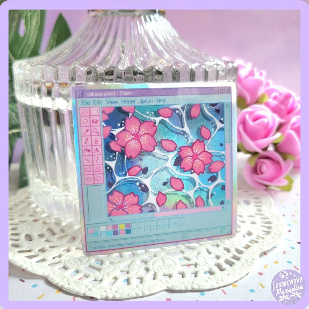 Sakura Window Sticker - Vaporwave Webcore MS Paint Cherry Flower Pool ...