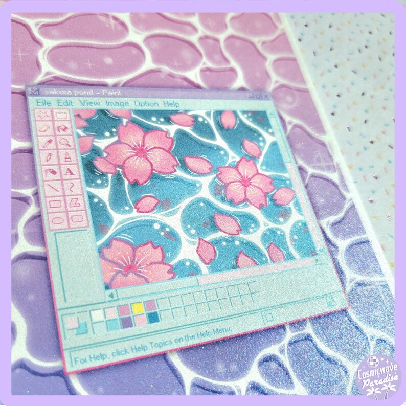 Sakura Window Print Vaporwave Webcore MS Paint Cherry Flower Glitter ...