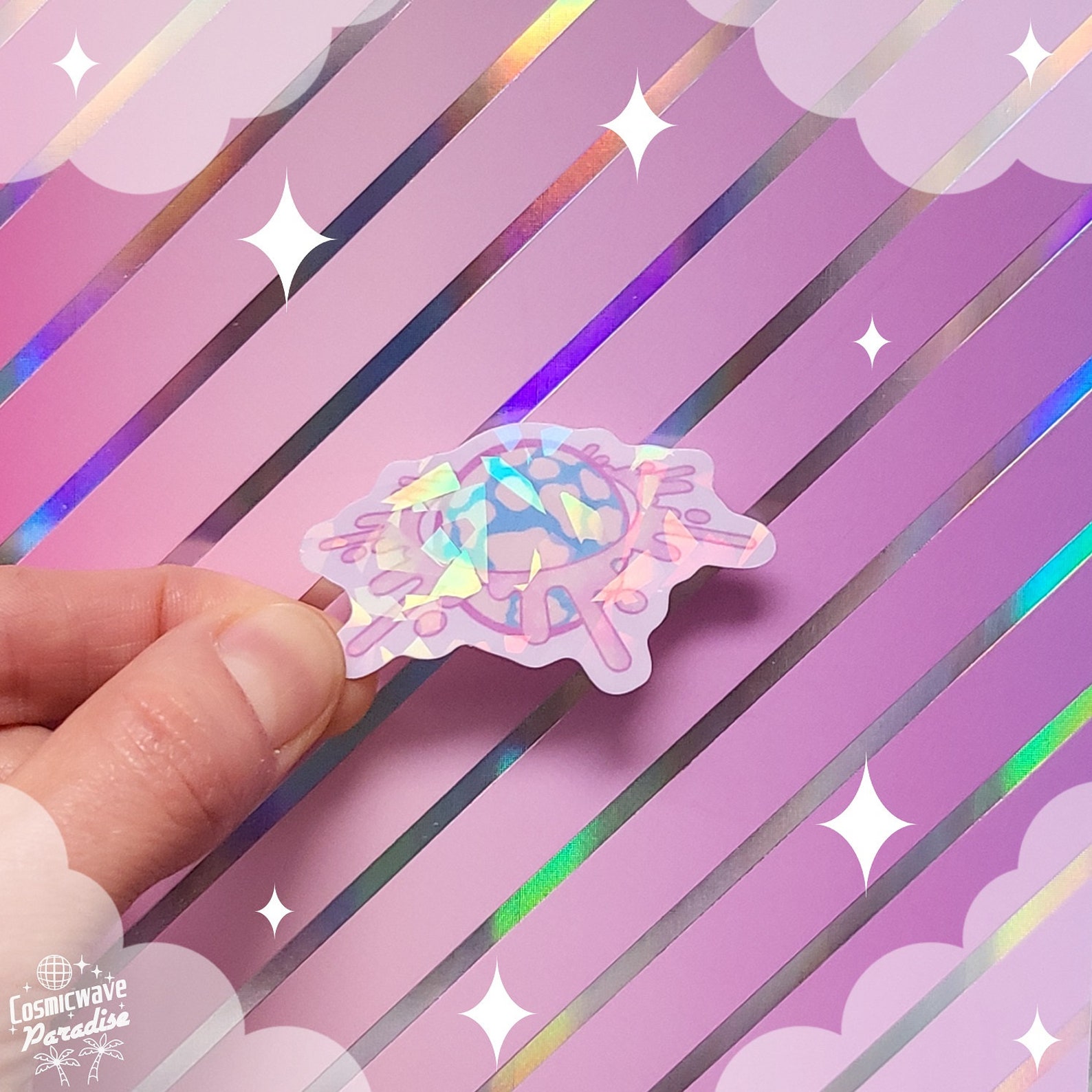 Cloudy Cow Sticker Vaporwave Animal Print Milky Planet Holographic ...