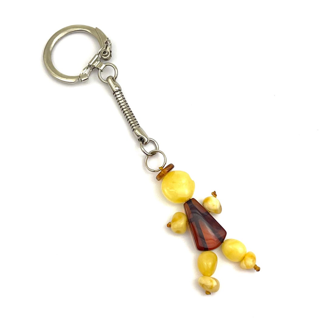 Genuine Baltic Amber Doll Keychain - Polished Butter and Cognac Color ...