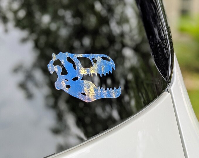 HOLOGRAPHIC DINOSAUR STICKER Holographic T-rex Skull Car Sticker ...