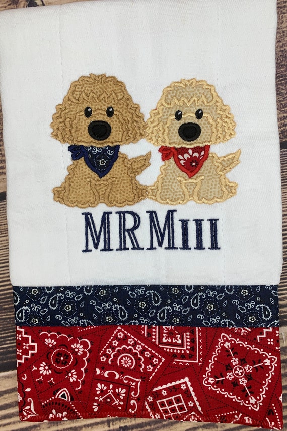 Embroidered and Appliqued Doodle Burp Cloth With Goldendoodles | Etsy