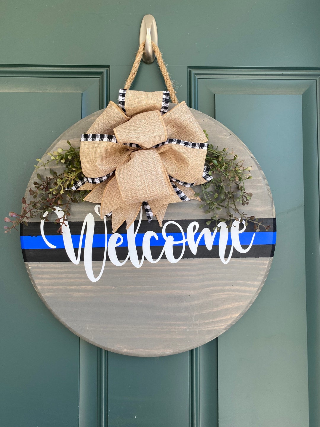 Gray Welcome Door Sign First Responder Hanging Door Sign Welcome Sign ...