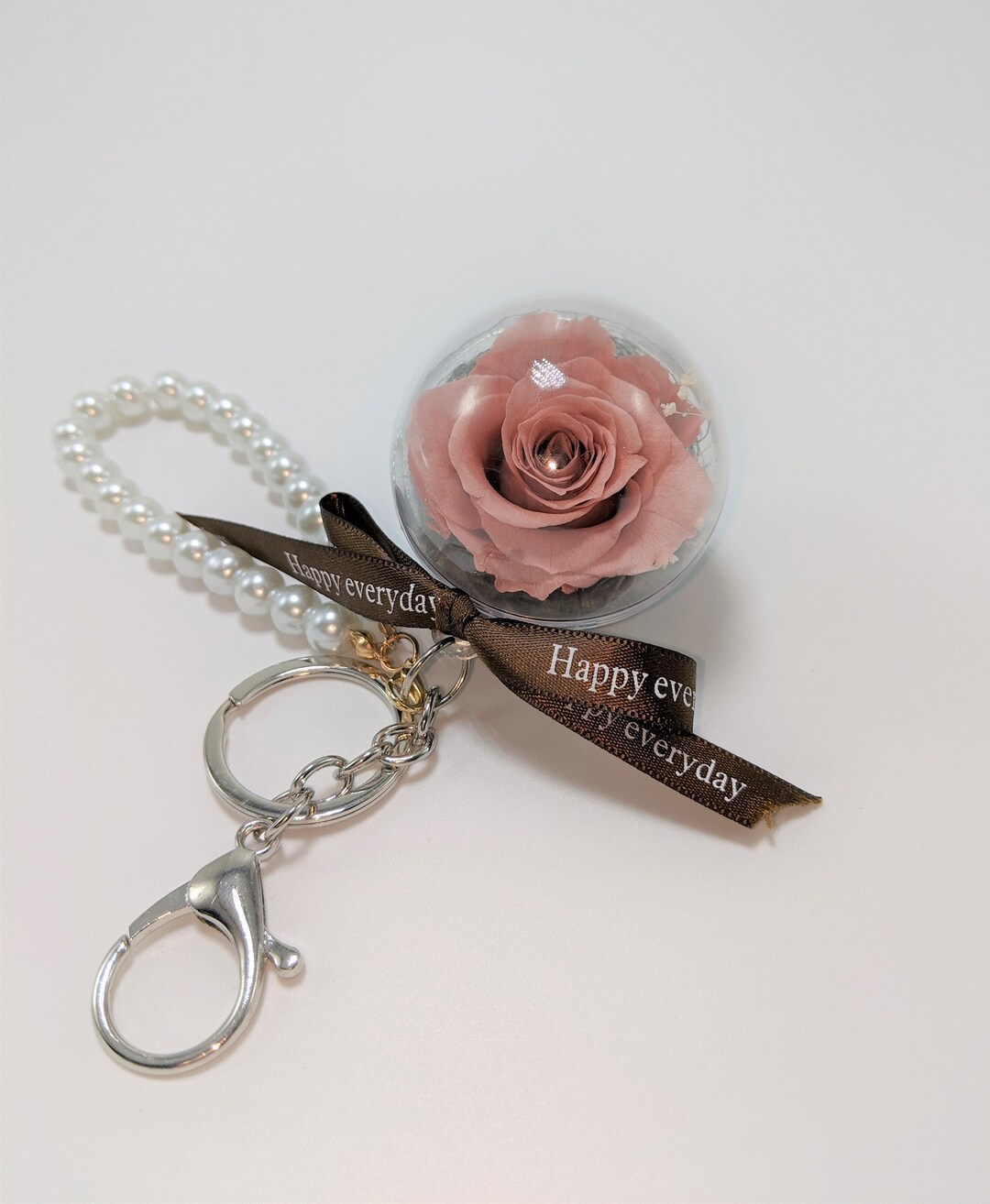 Preserved Pink Rose Keychain With Pearls Accessory/bag Hang Deco ...
