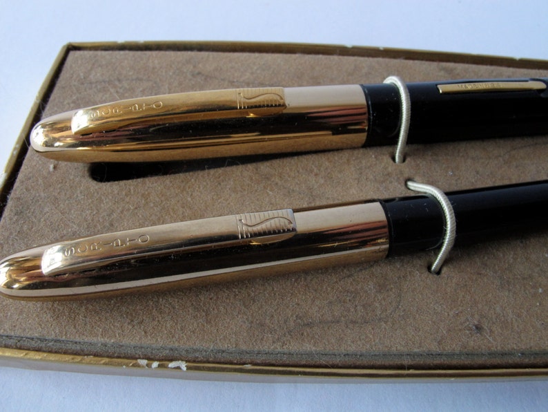 Vintage Desk Accessory Pen and Pencil Set Scripto Black and Gold ...
