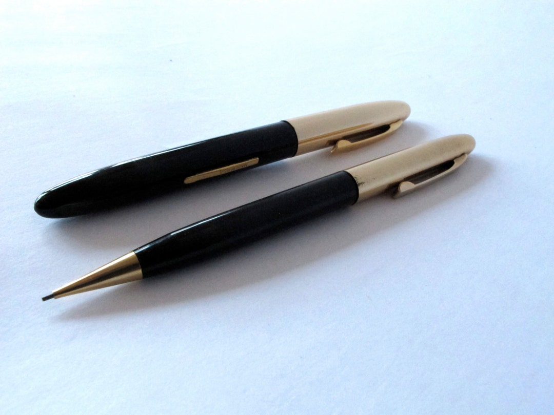 Vintage Desk Accessory Pen and Pencil Set Scripto Black and Gold ...