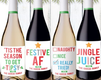Funny Christmas Wine Labels Holiday Wine Labels Personalized Christmas ...