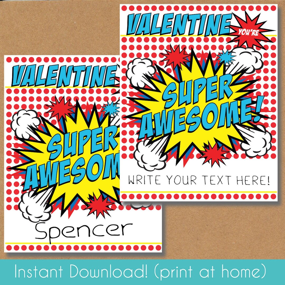 Hero Valentines for Boys, Printable Comic Book Valentine's Day Cards ...