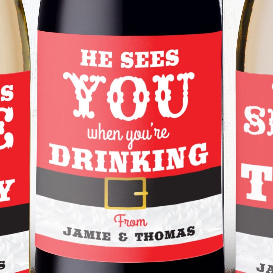 Custom Christmas Wine Labels, Holiday Party Gift, Wine Stickers ...