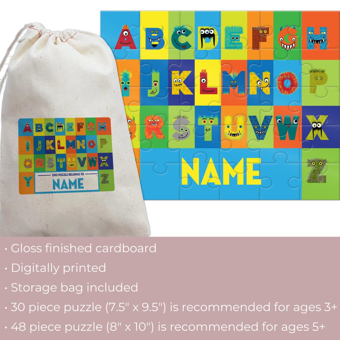 Personalized Monster Alphabet Puzzle for Kids With Name | Custom ...
