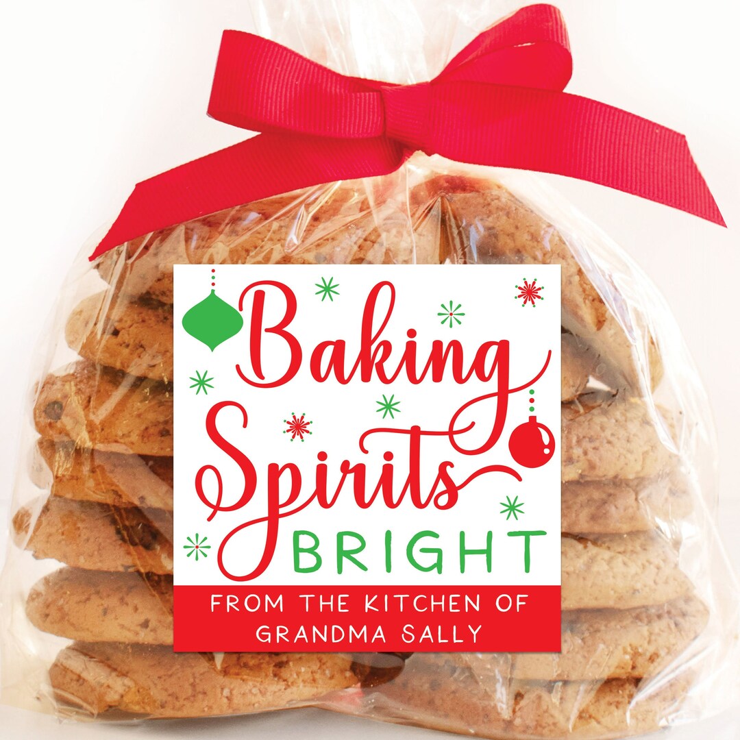 Custom Christmas Baking Spirits Bright Labels, Personalized Holiday ...