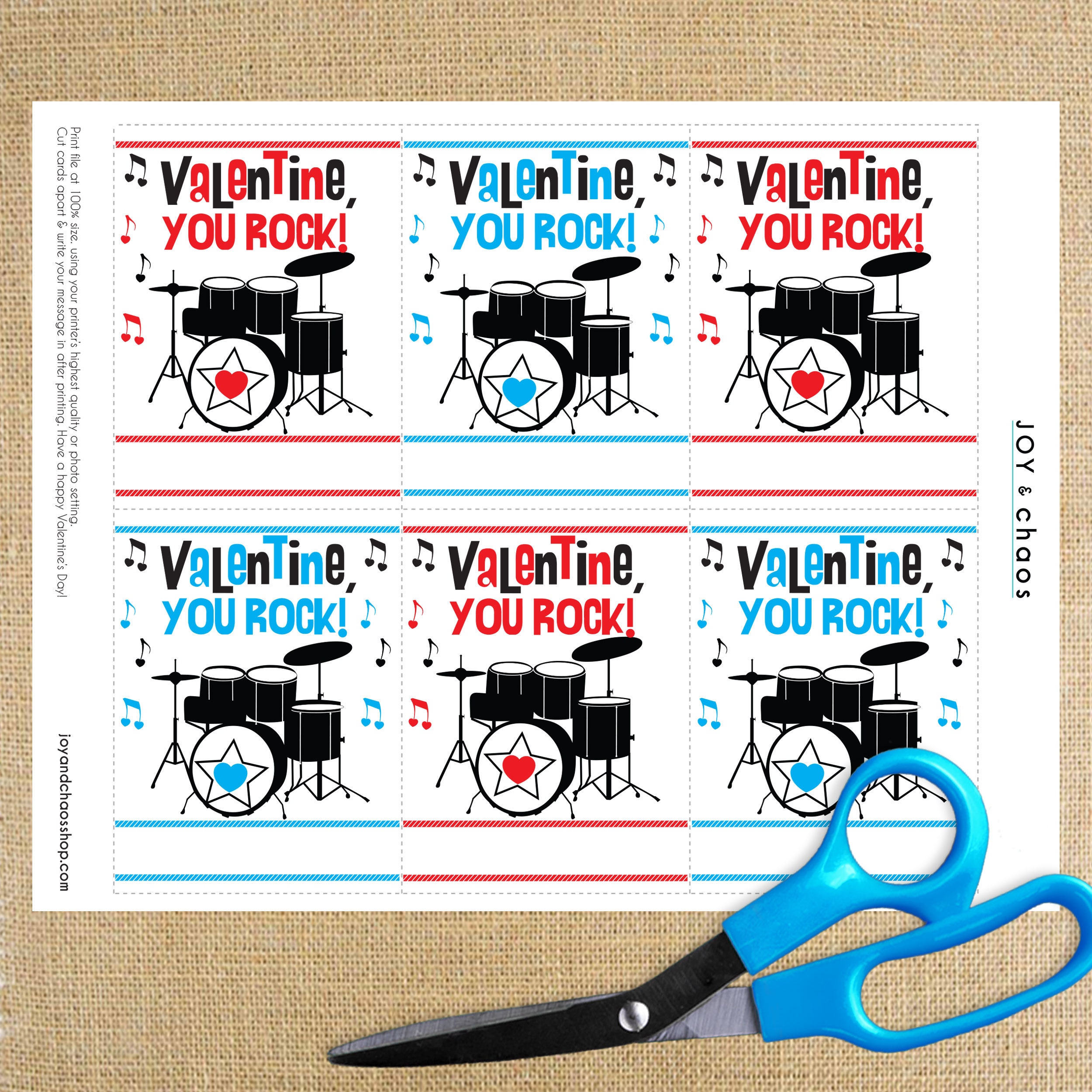 Rockstar Drum Set Valentines: Printable Music Theme Cards (digital File ...