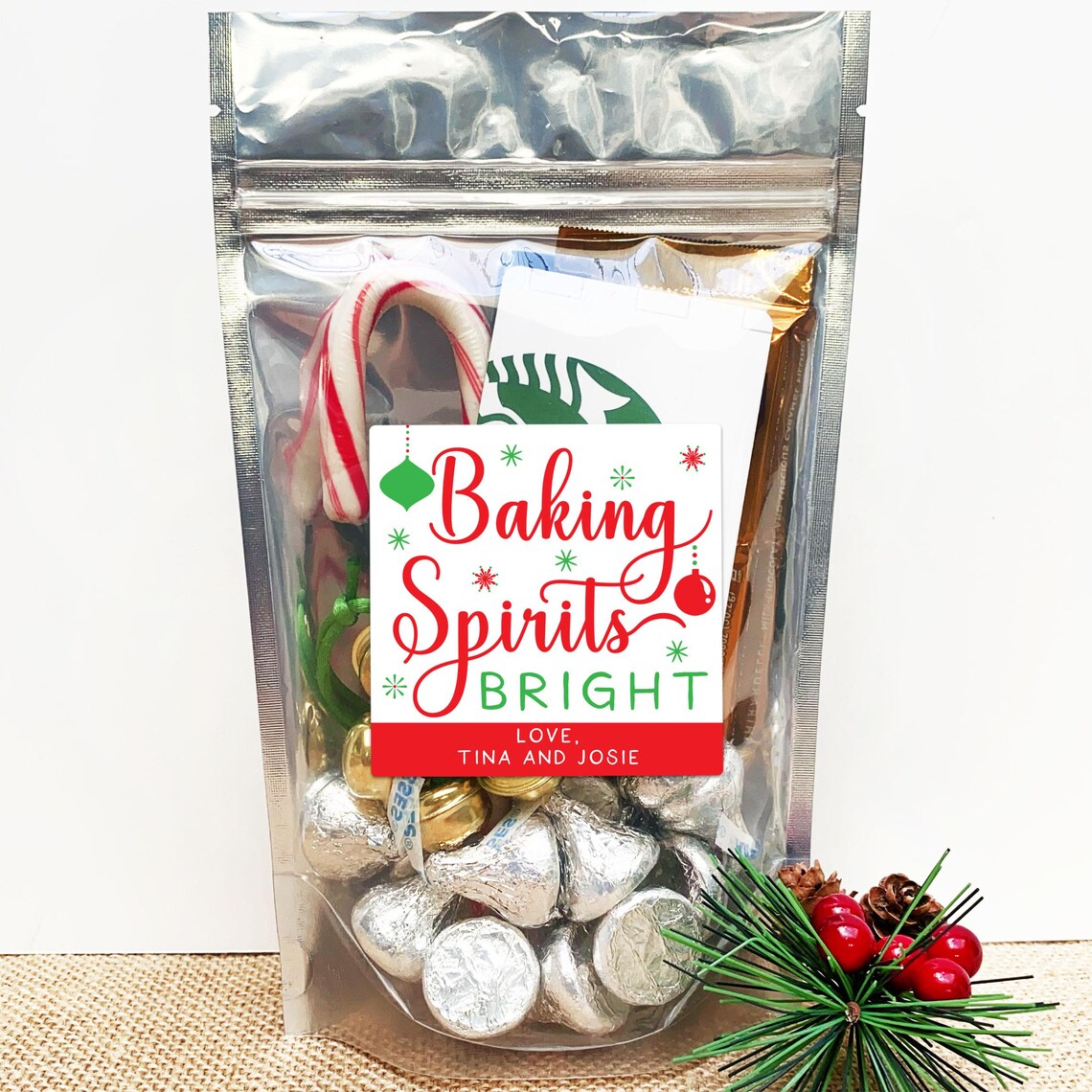 Custom Christmas Baking Spirits Bright Labels, Personalized Holiday ...