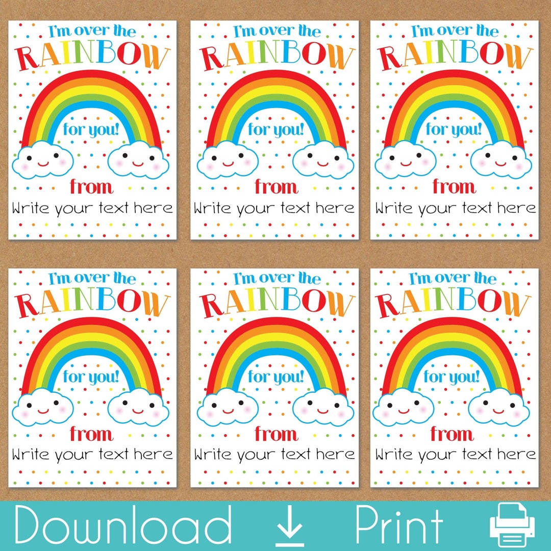 Printable Valentines for Kids, Rainbow Valentine's Day Cards, Digital ...