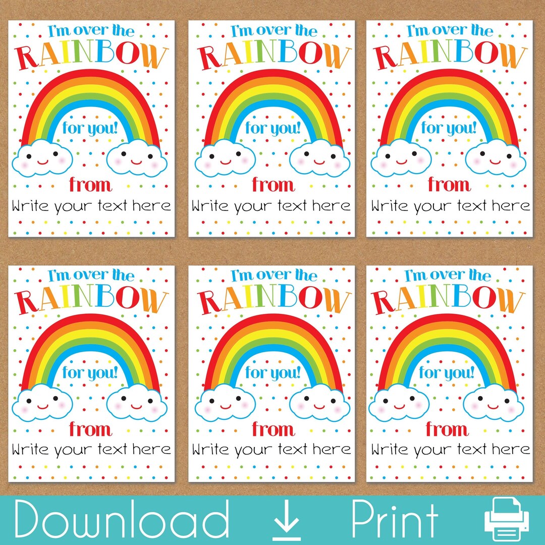 Printable Valentines for Kids, Rainbow Valentine's Day Cards, Digital ...
