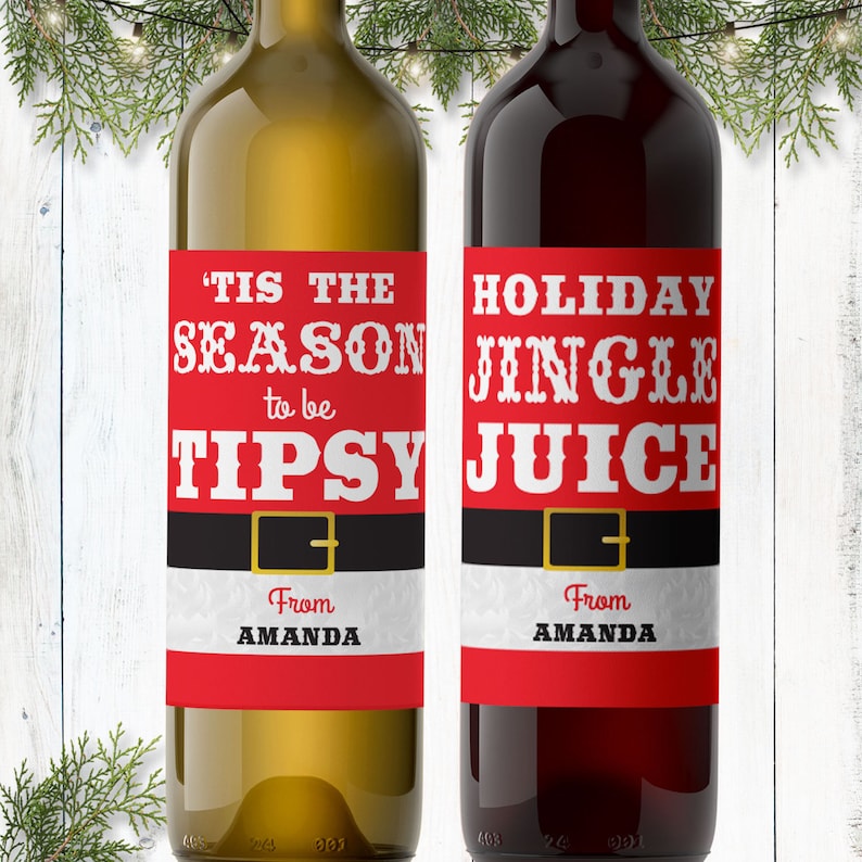 Custom Christmas Wine Labels, Holiday Party Gift, Wine Stickers ...