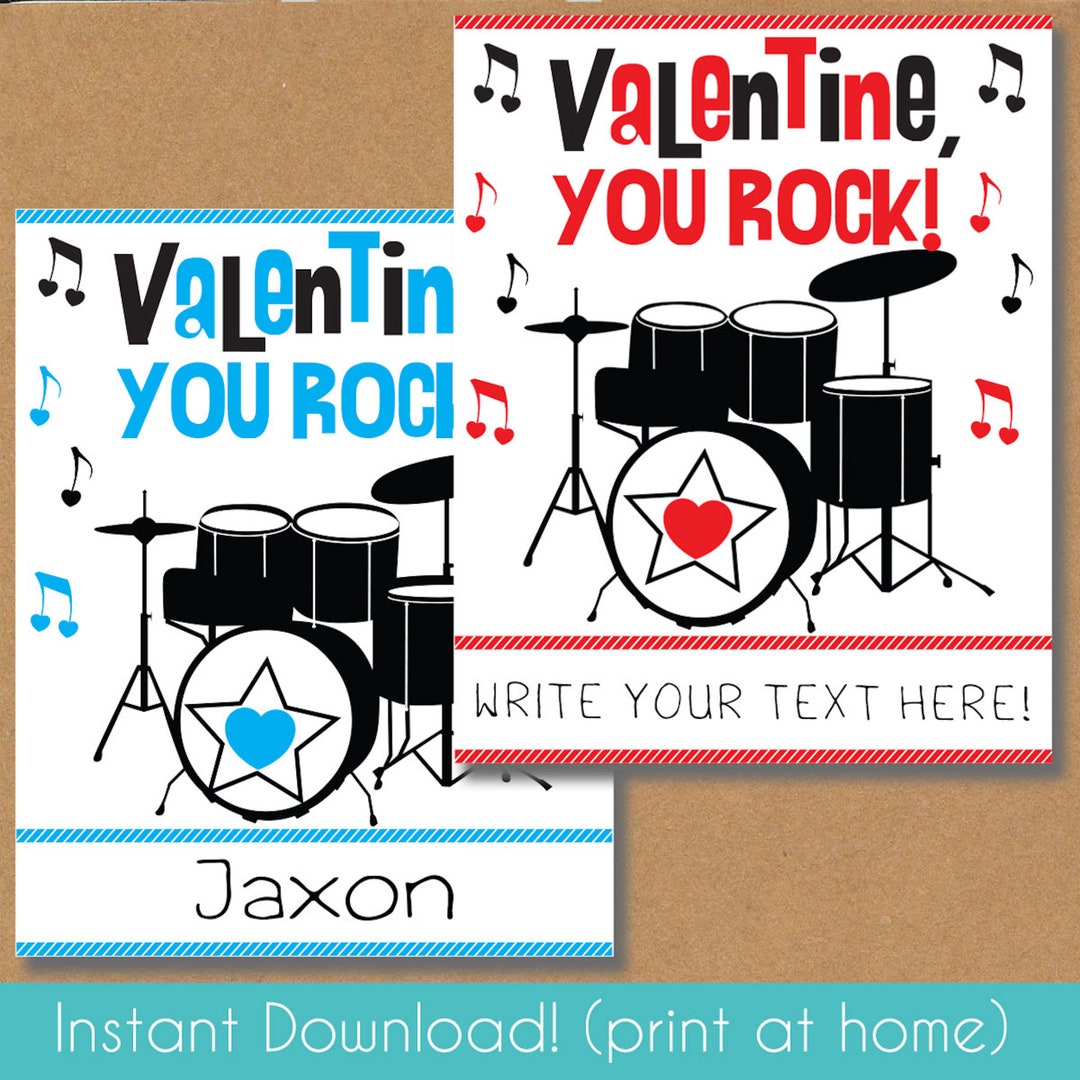 Rockstar Drum Set Valentines: Printable Music Theme Cards (digital File ...