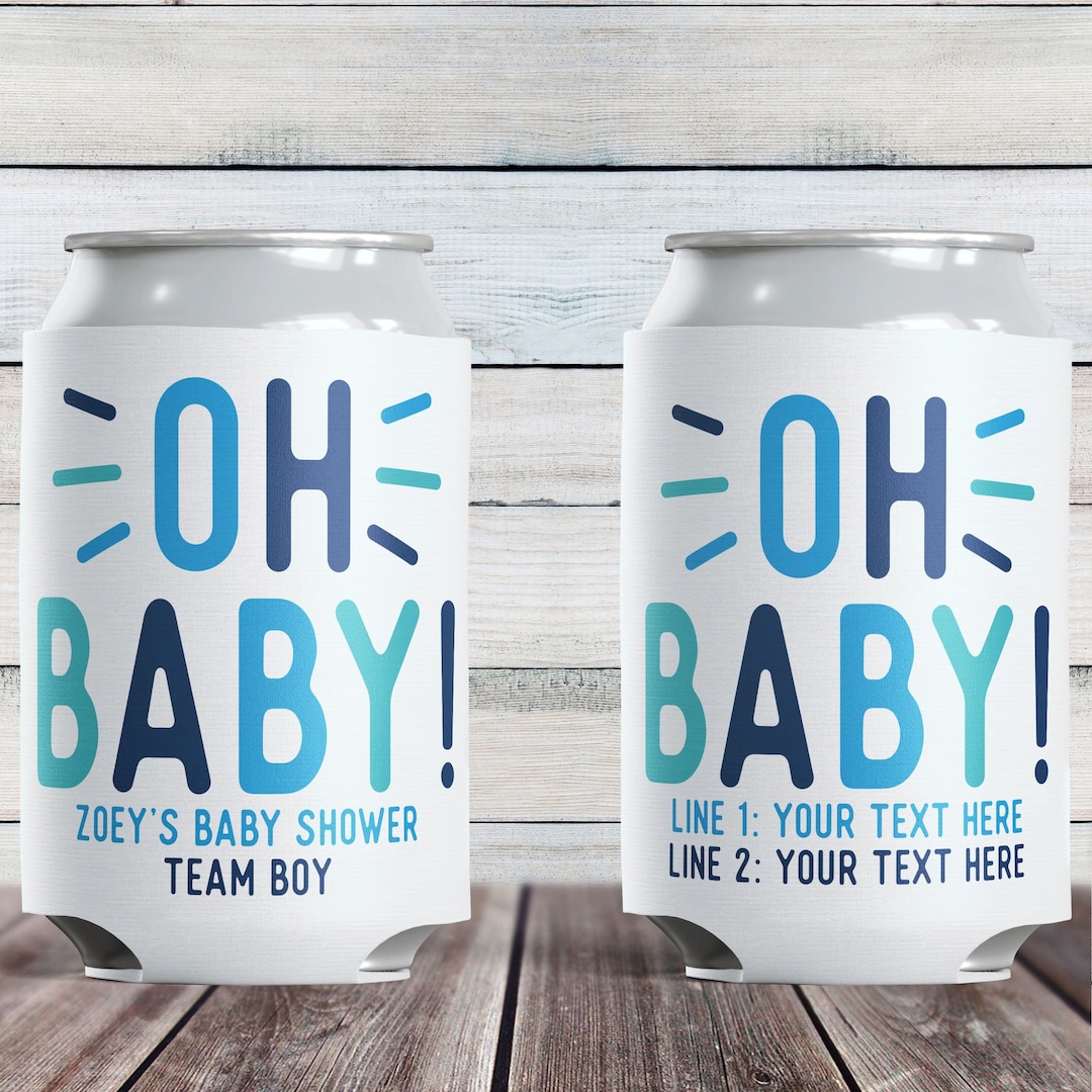 Personalized Boy Baby Shower Can Coolers: Turquoise & Navy Blue Party ...