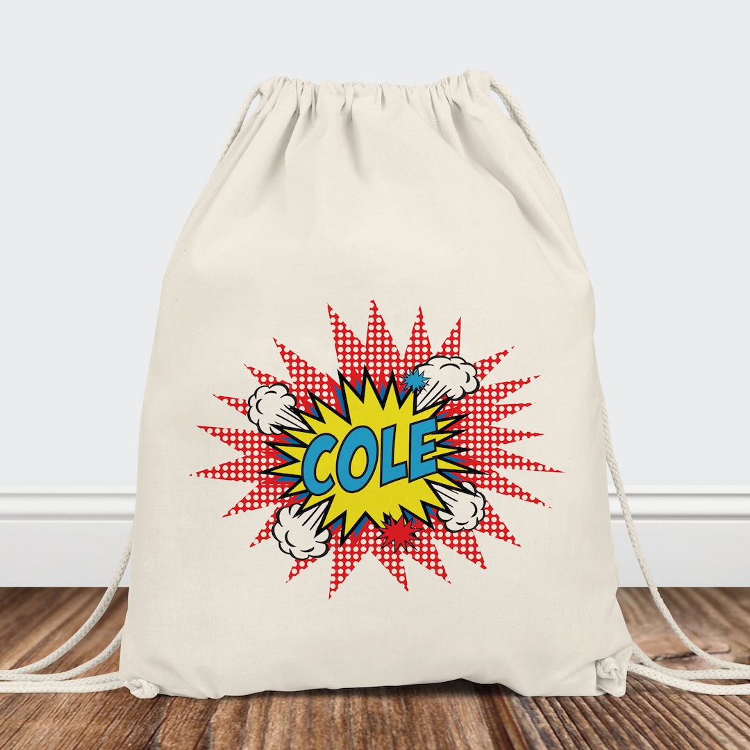 Personalized Comic Book Drawstring Backpack - Custom Canvas School Bag ...