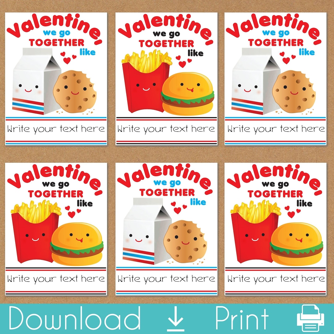 Funny Valentine's Day Cards for Kids With Cute Cartoon Food ...