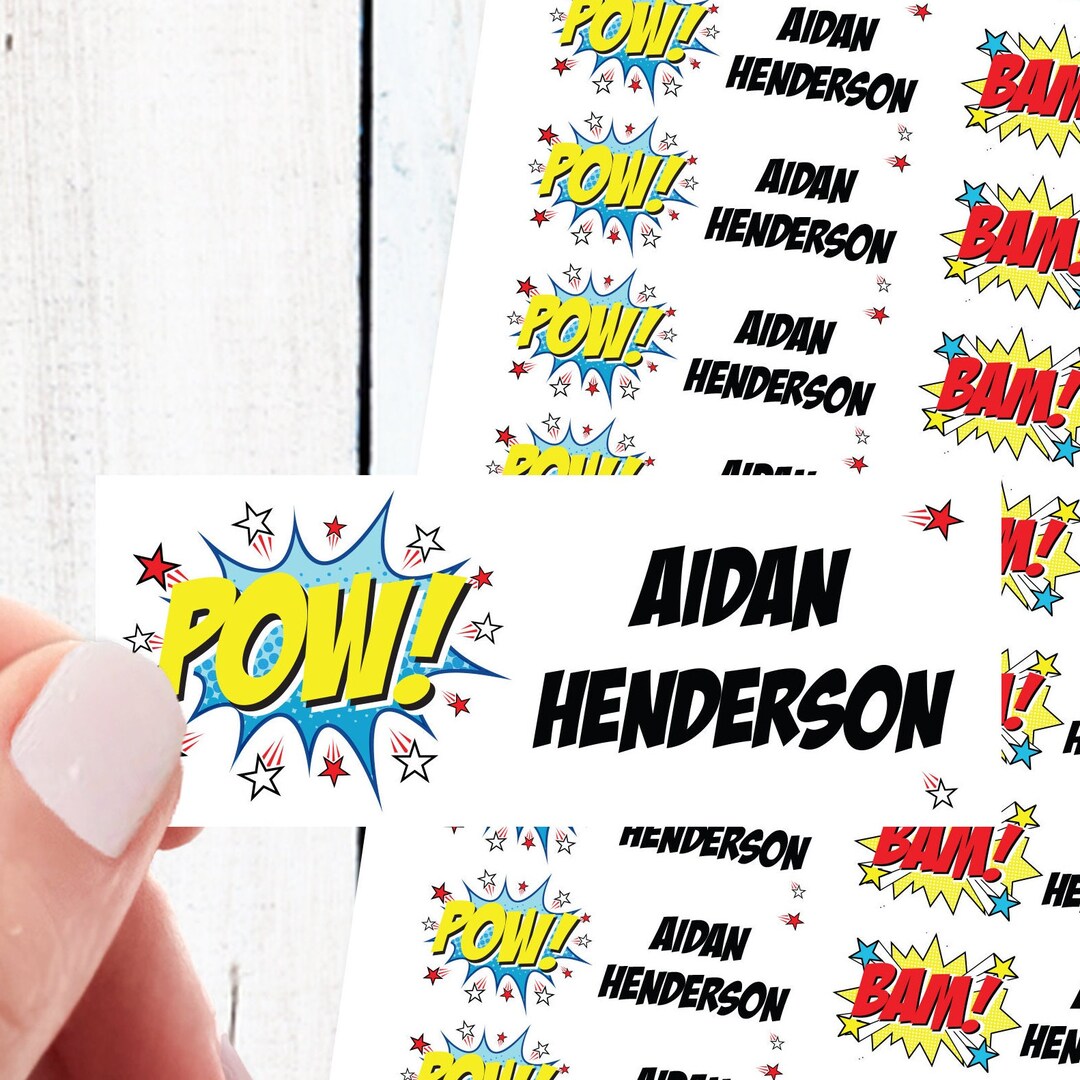 Superhero Name Labels: Comic Book Waterproof Stickers - Etsy
