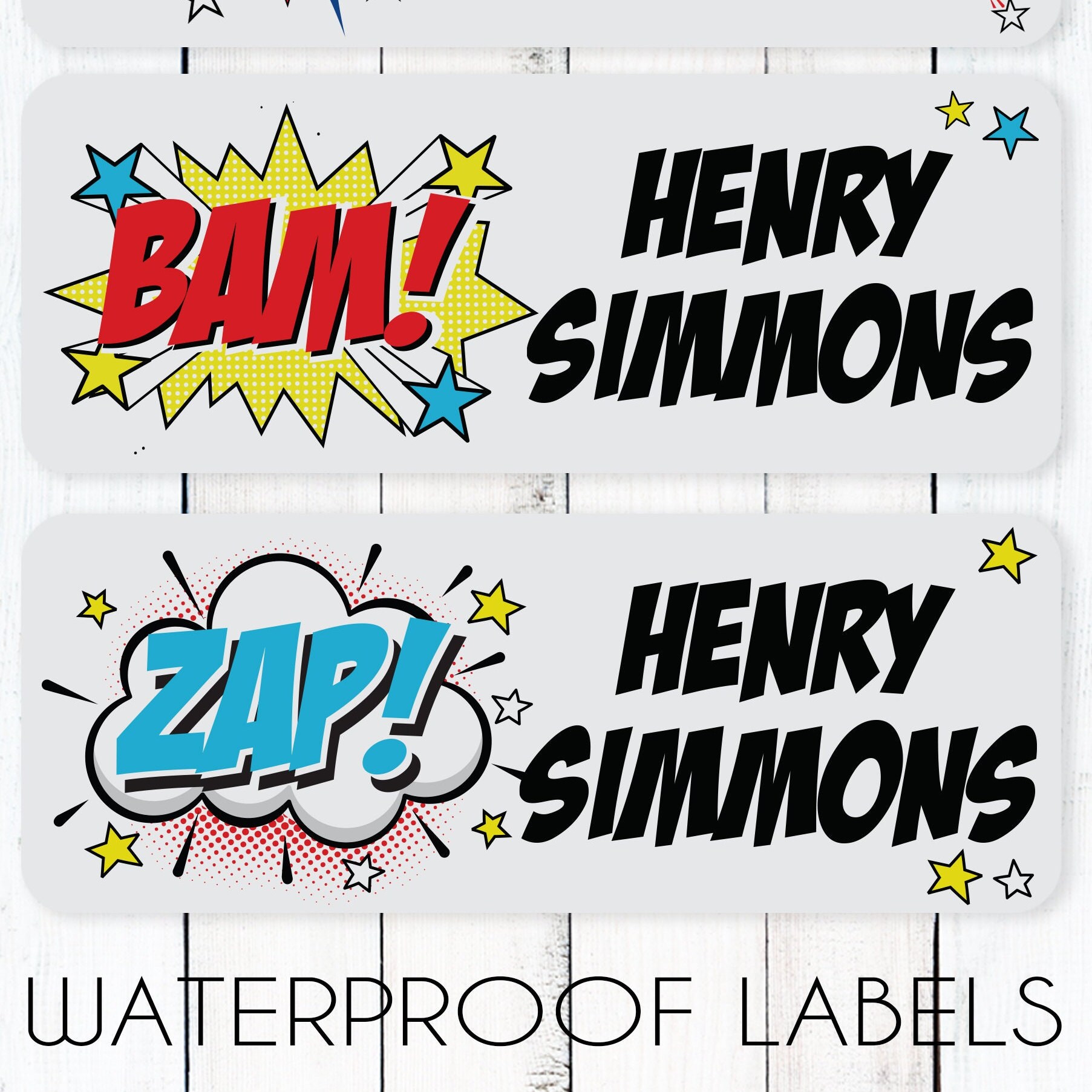 Superhero Name Labels: Comic Book Waterproof Stickers - Etsy