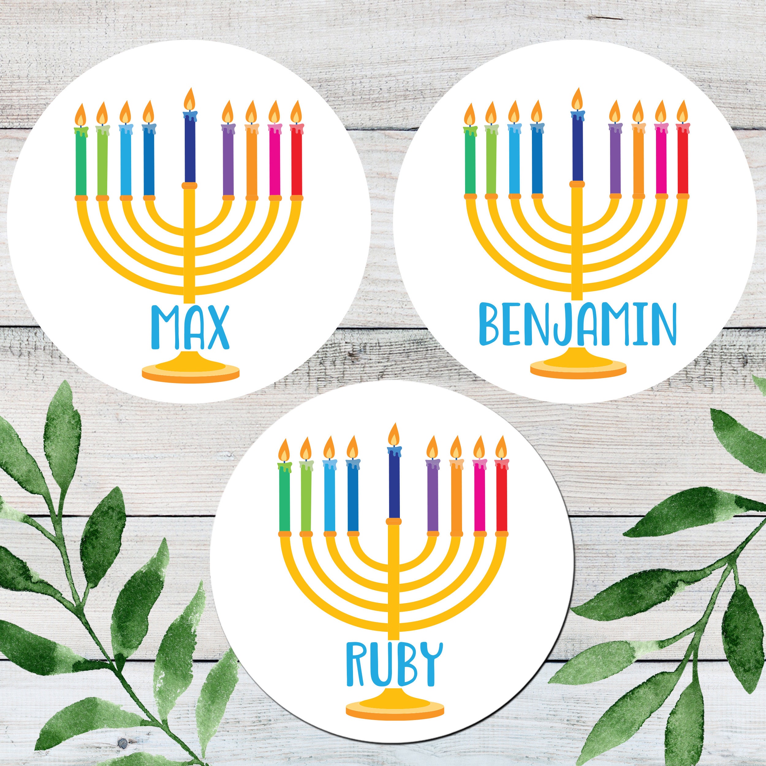 Personalized Hanukkah Stickers: Rainbow Menorah Gift Wrap Labels - Etsy