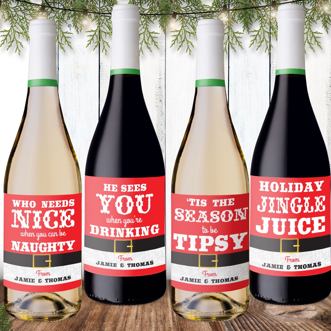 Custom Christmas Wine Labels, Holiday Party Gift, Wine Stickers ...