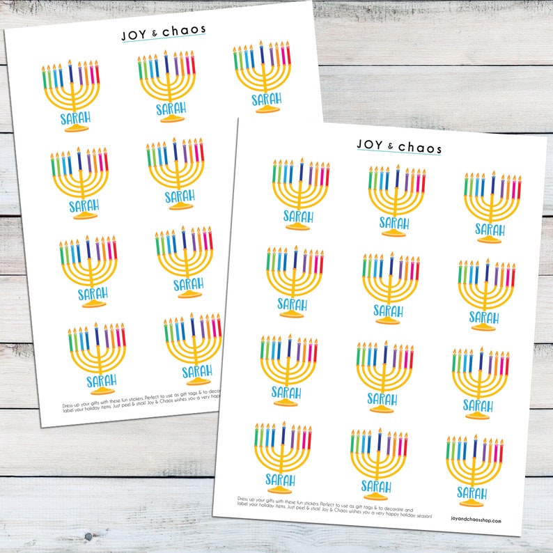 Personalized Hanukkah Stickers: Rainbow Menorah Gift Wrap Labels - Etsy
