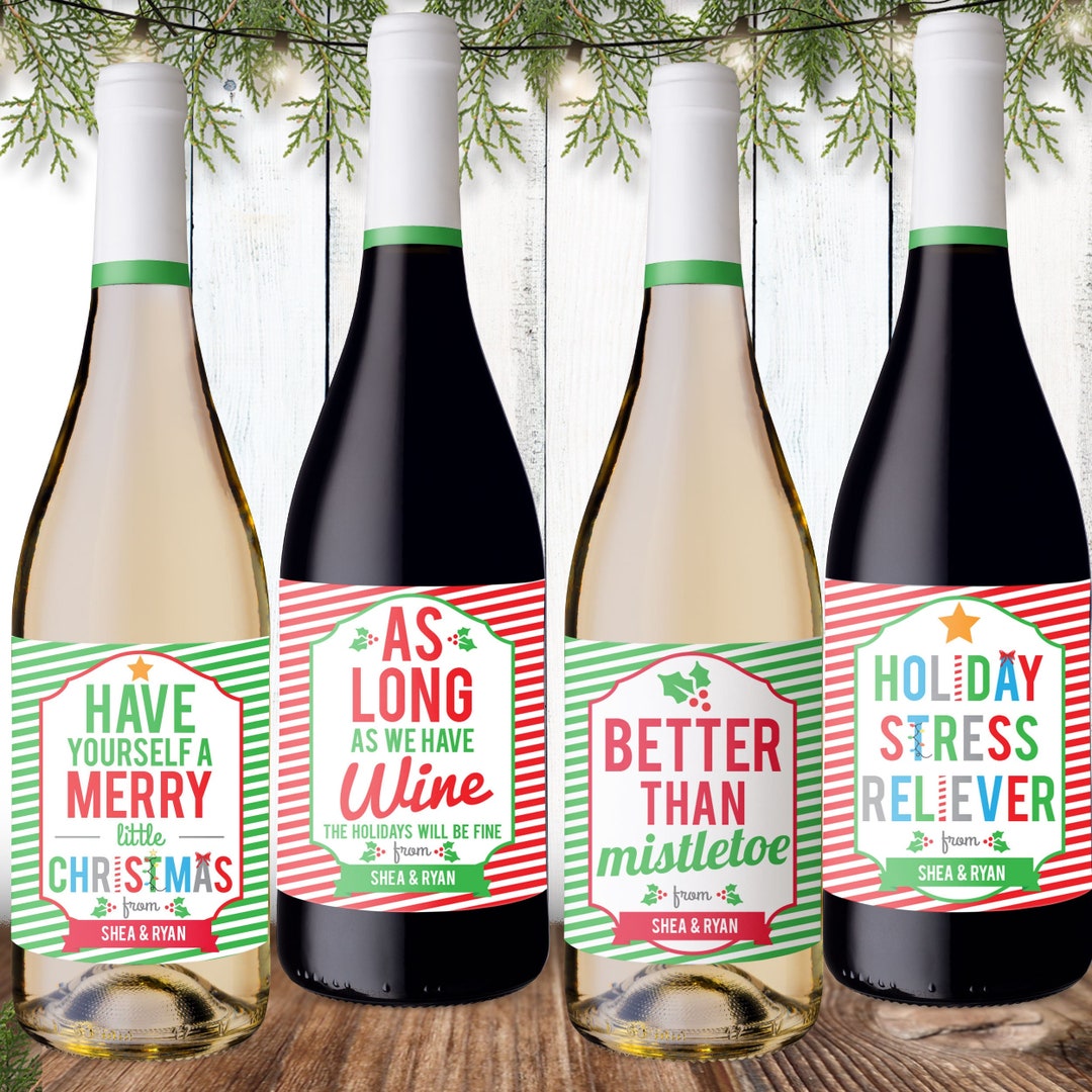 Christmas Wine Labels Set of 4 - Holiday Hostess Gift Party Favors ...